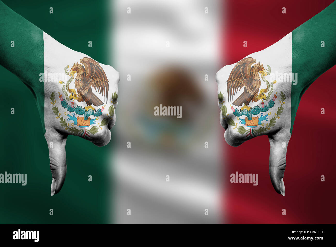 failure of Mexico - hands gesturing thumbs down in front of flag Stock ...