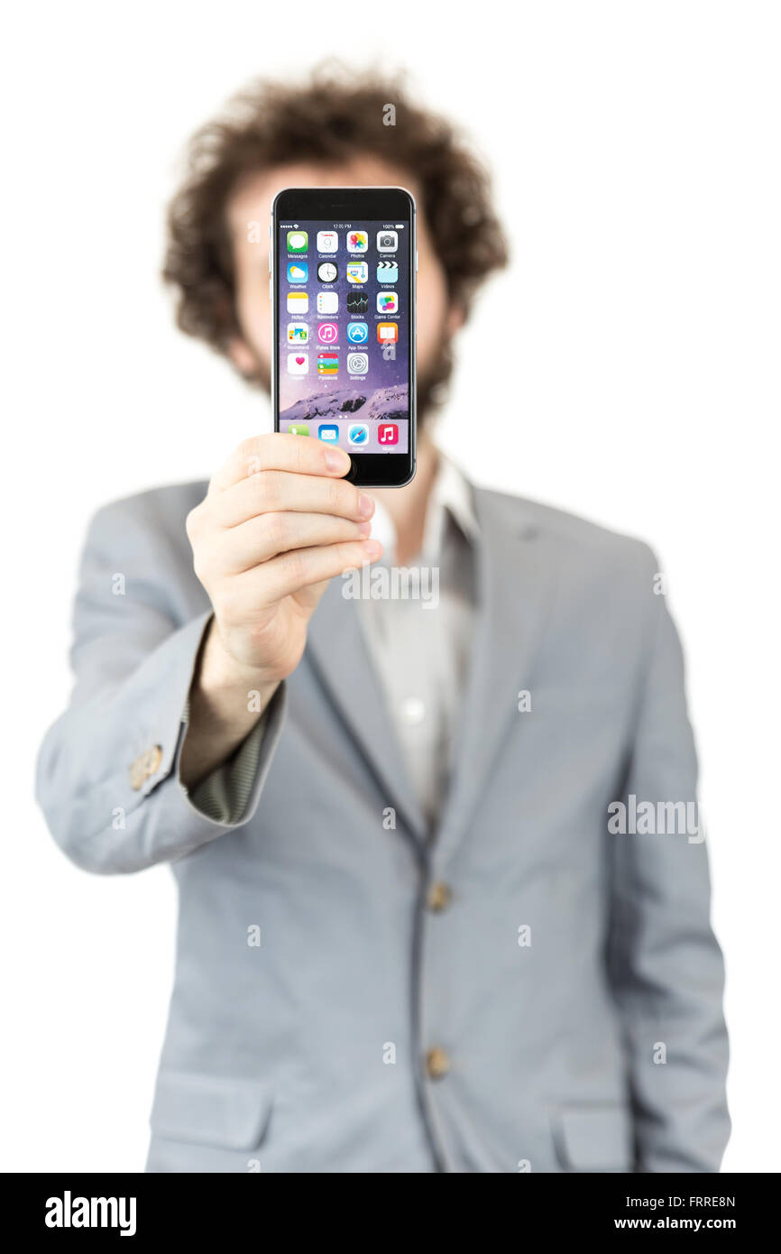 Hand holding iphone 8 man hi-res stock photography and images - Alamy