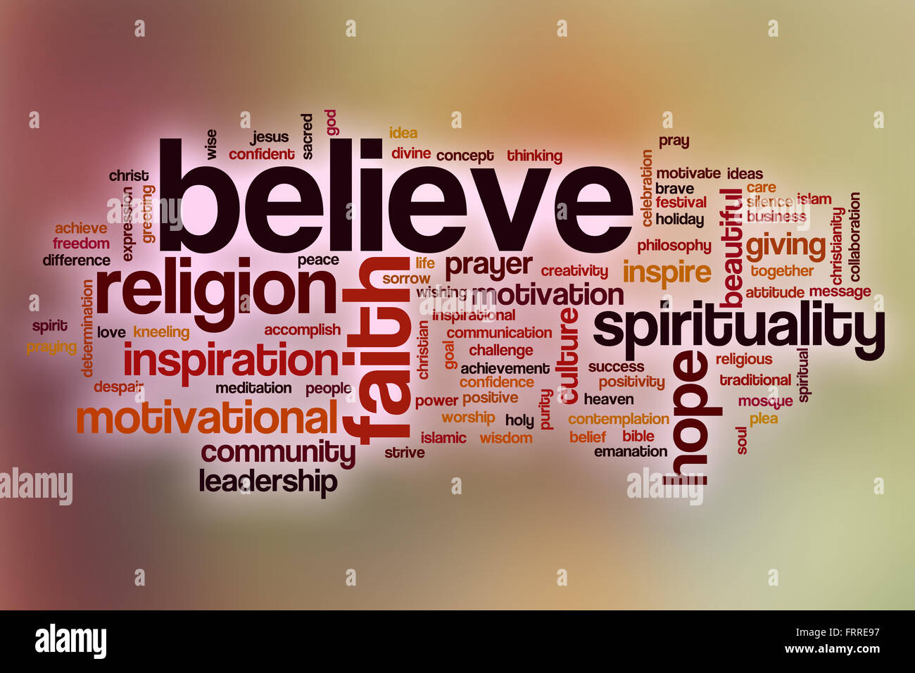 Believe word cloud concept with abstract background Stock Photo - Alamy