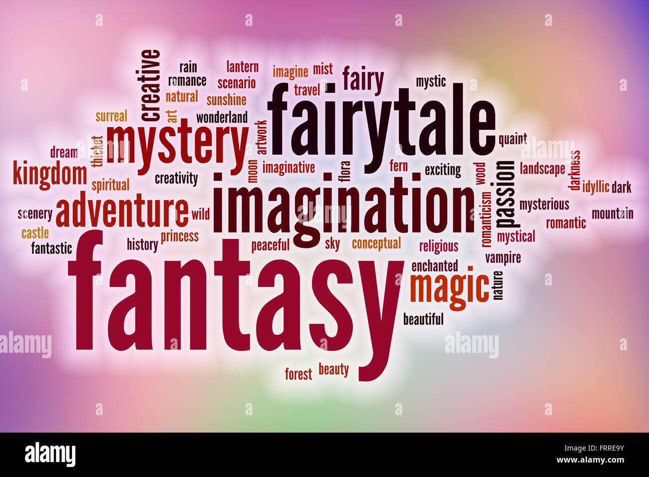 Fantasy word cloud concept with abstract background Stock Photo - Alamy