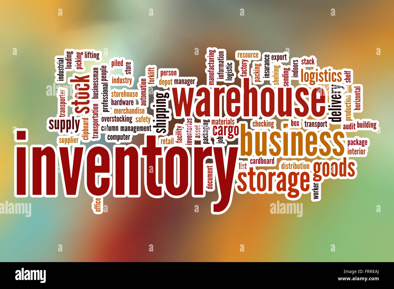Inventory word cloud concept with abstract background Stock Photo - Alamy