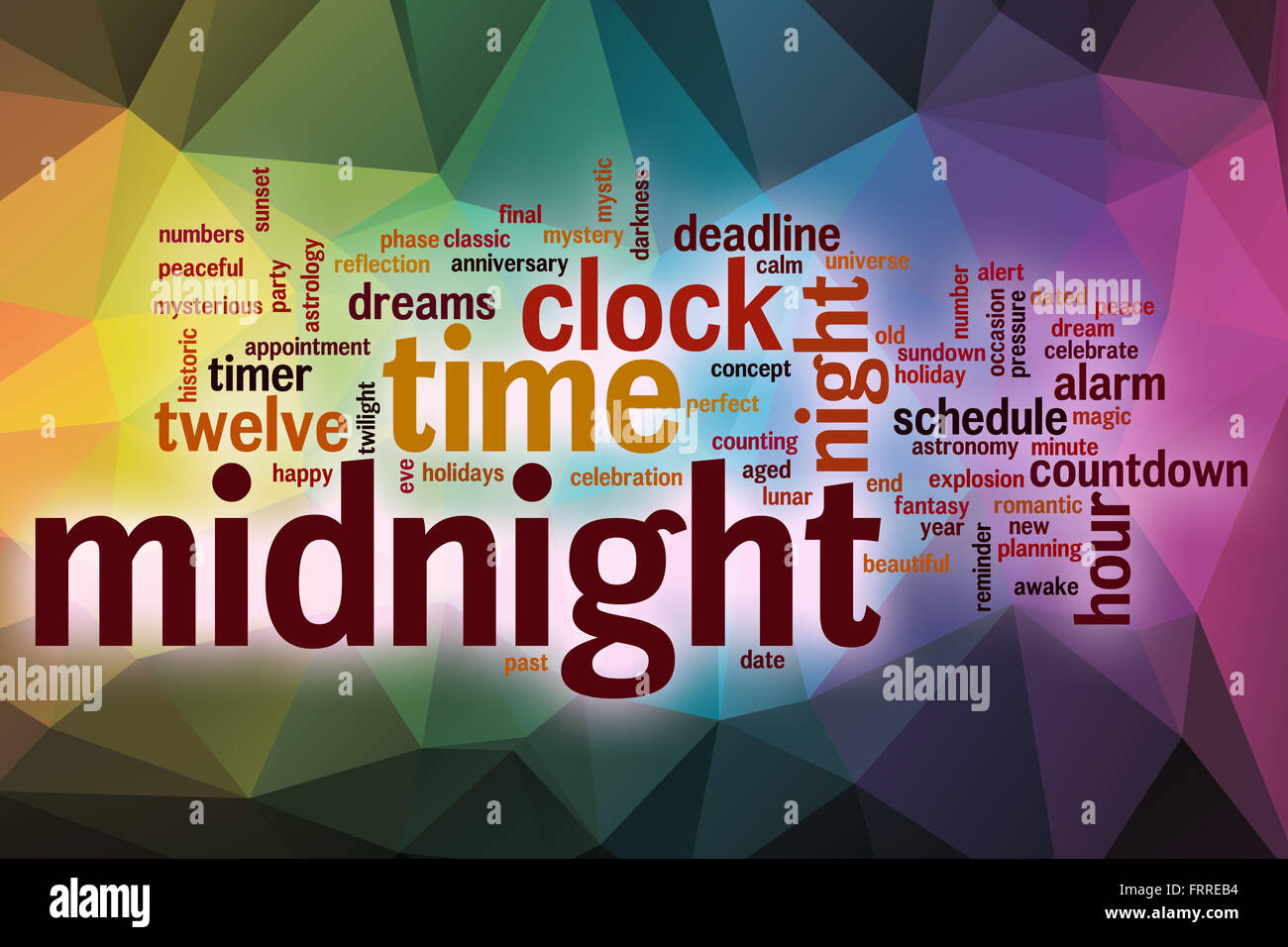 Midnight word cloud concept with abstract background Stock Photo - Alamy