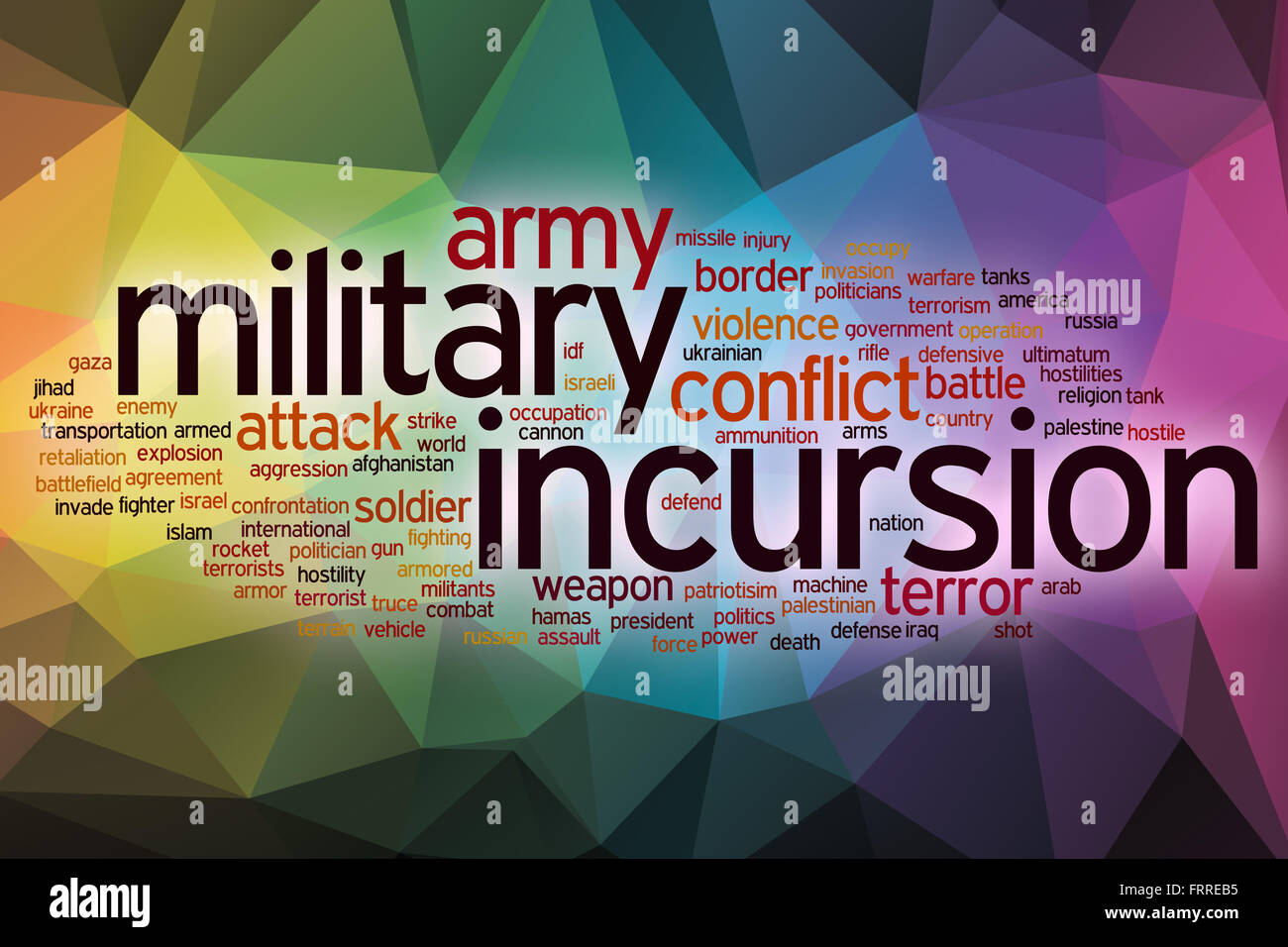 Military incursion word cloud concept with abstract background Stock ...