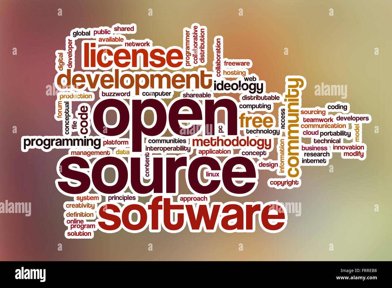 Open source word cloud concept with abstract background Stock Photo - Alamy