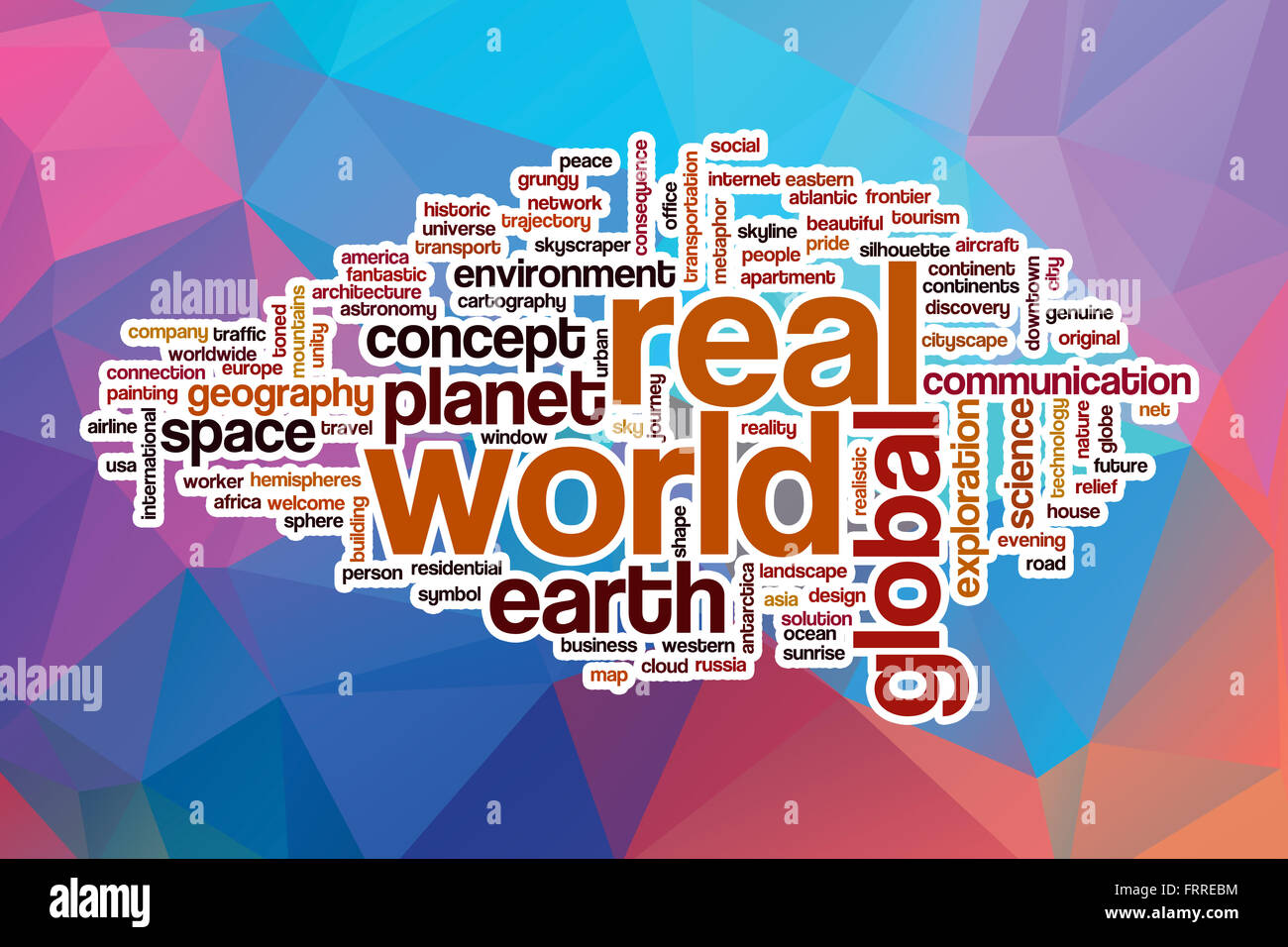 Real world word cloud concept with abstract background Stock Photo - Alamy