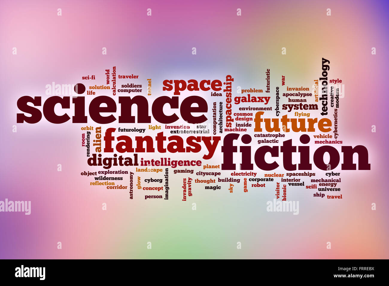 Science fiction word cloud concept with abstract background Stock Photo ...