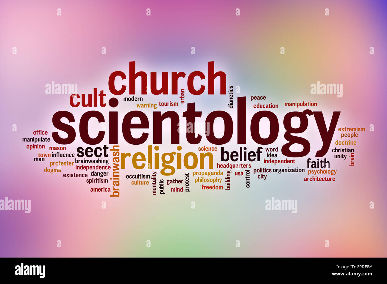Scientology word cloud concept with abstract background Stock Photo - Alamy