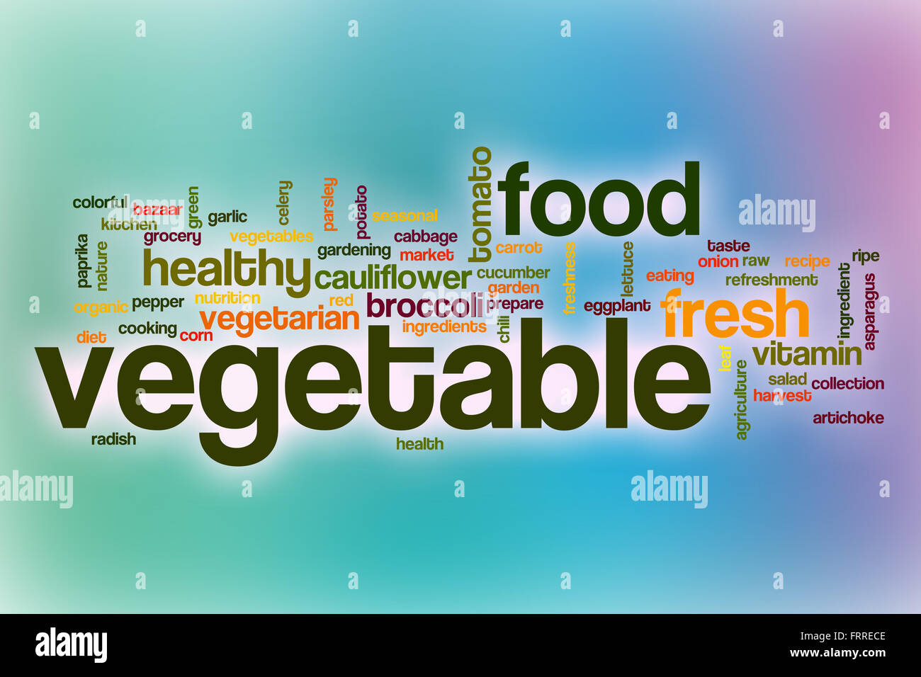 Vegetable word cloud concept with abstract background Stock Photo - Alamy