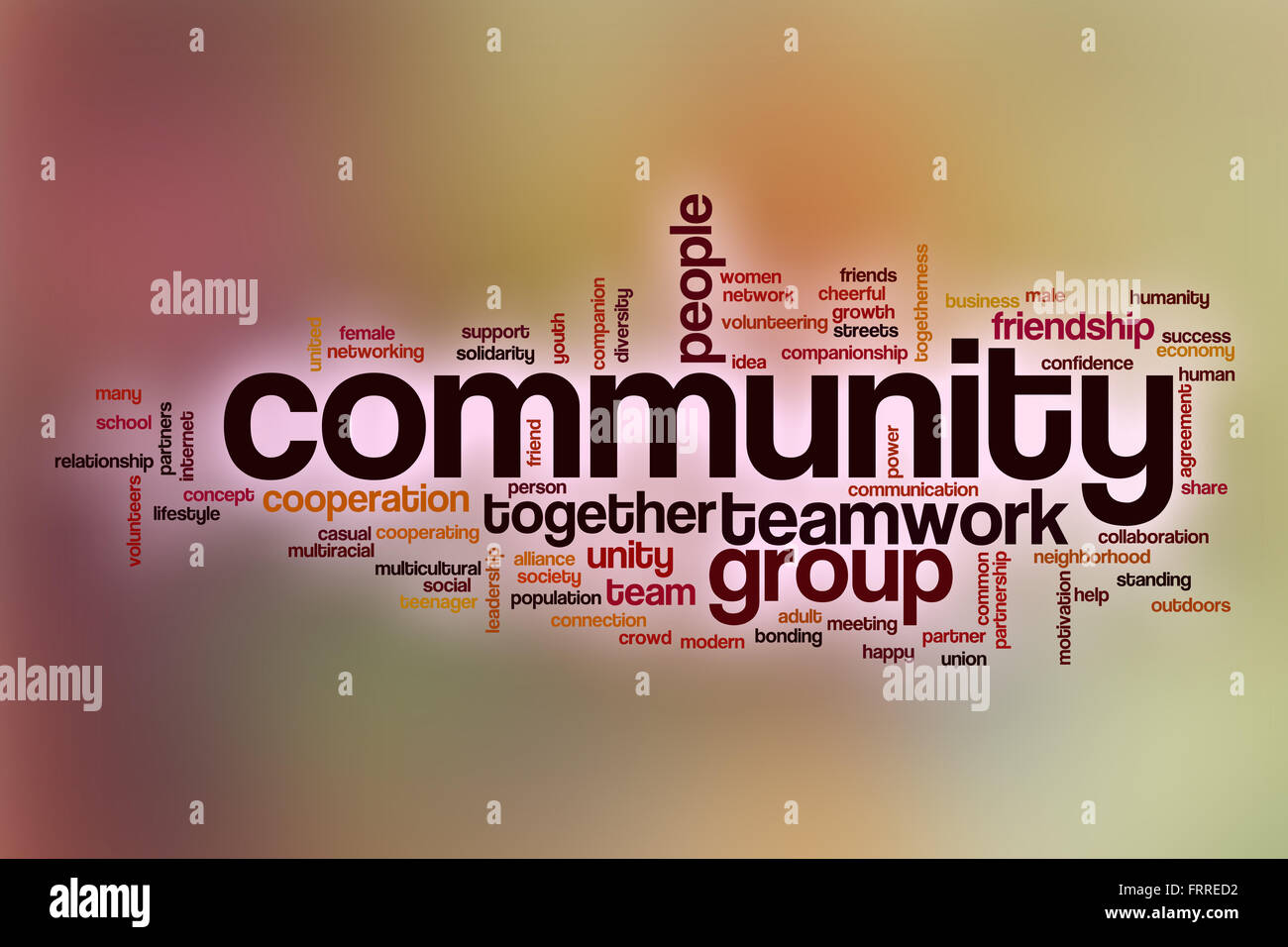 Community word cloud concept with abstract background Stock Photo - Alamy