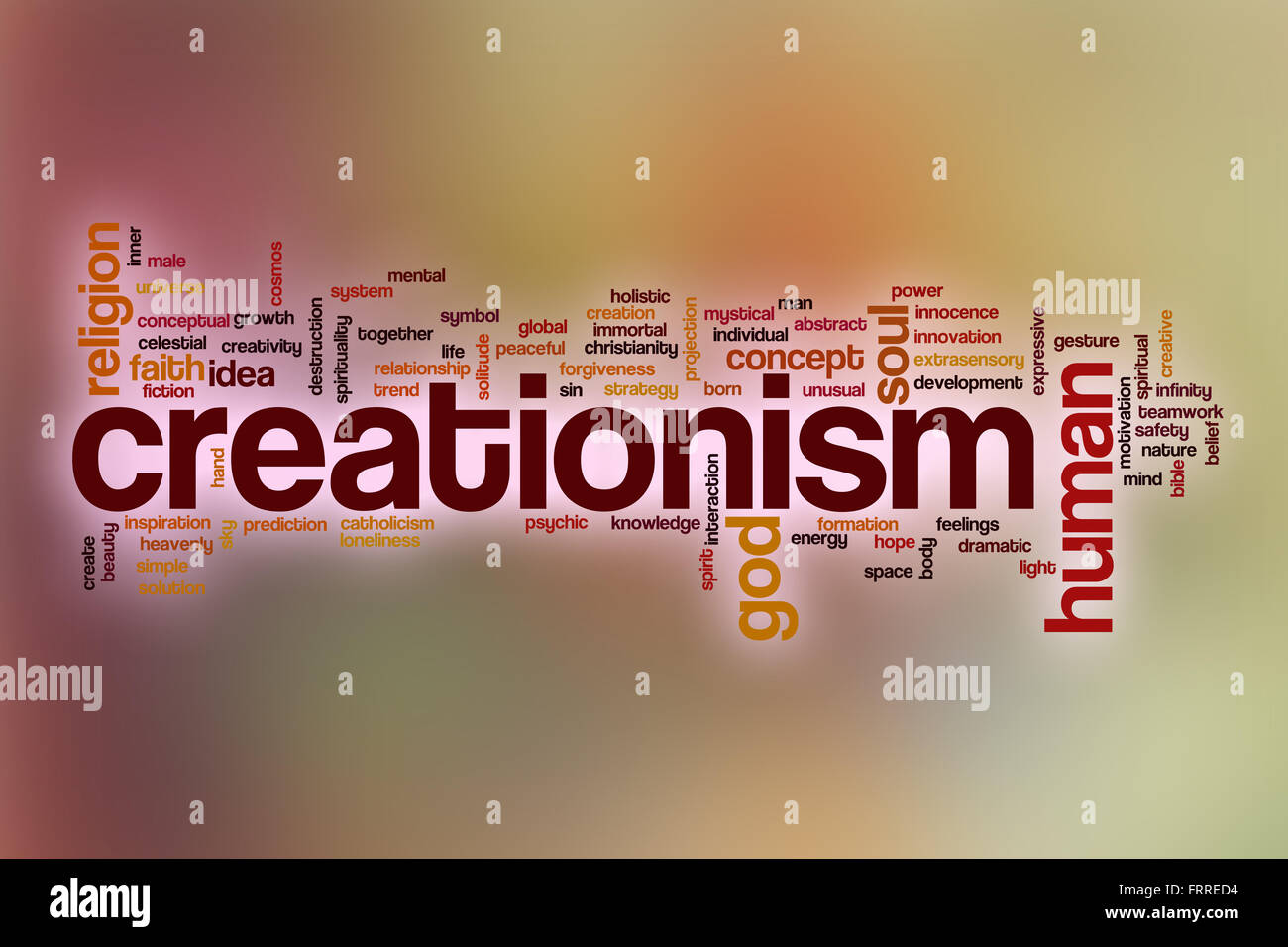 Creationism word cloud concept with abstract background Stock Photo - Alamy
