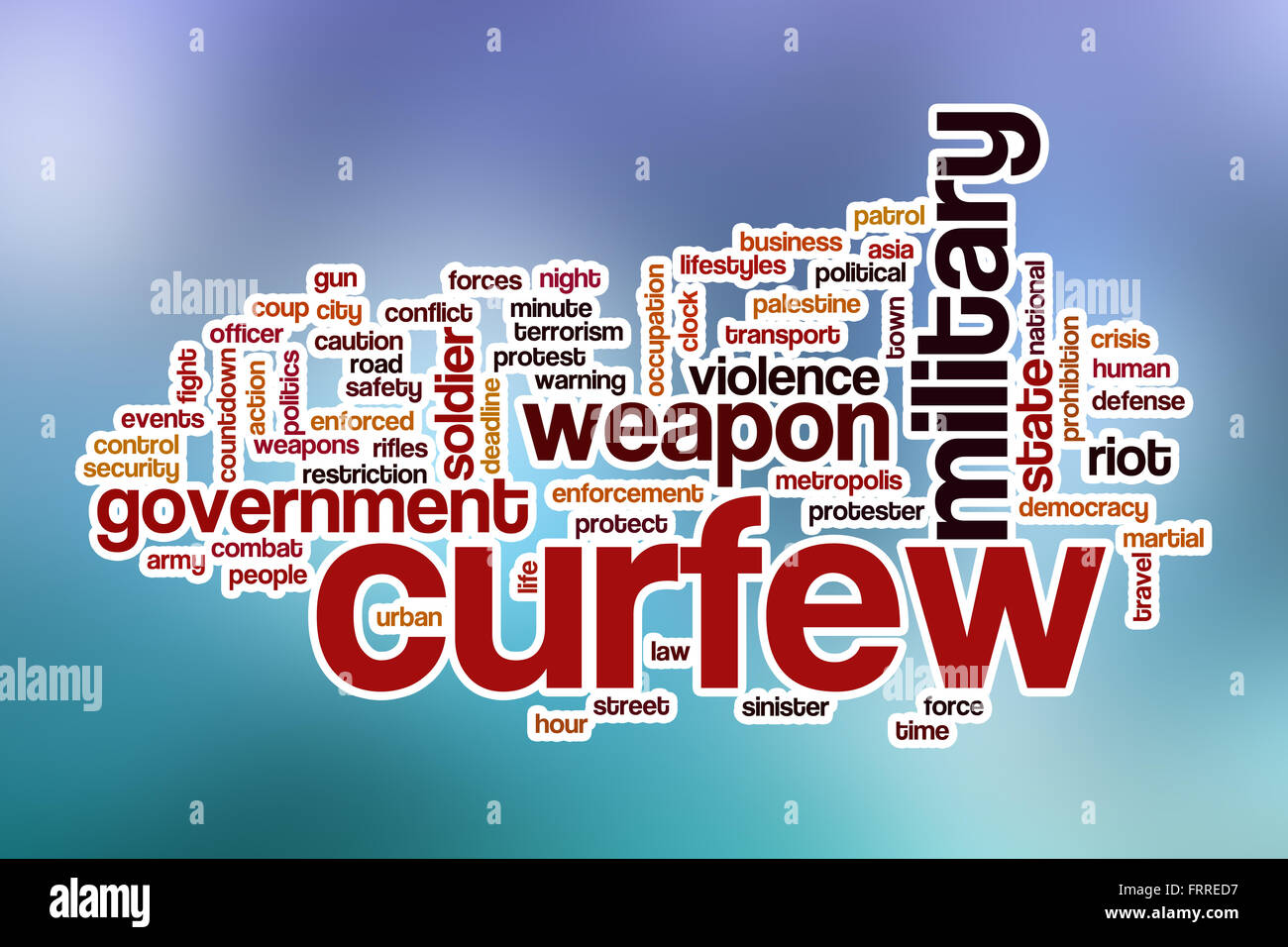 Curfew word cloud concept with abstract background Stock Photo - Alamy