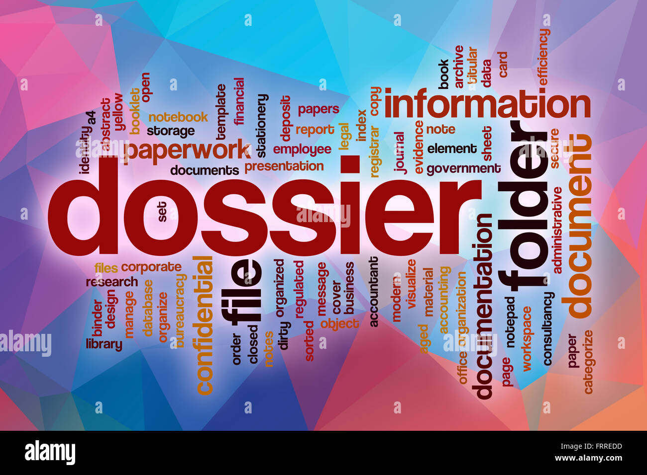 Dossier word cloud concept with abstract background Stock Photo - Alamy