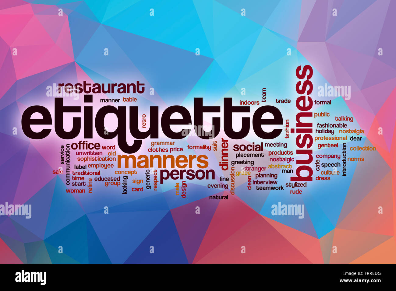 Etiquette word cloud concept with abstract background Stock Photo - Alamy