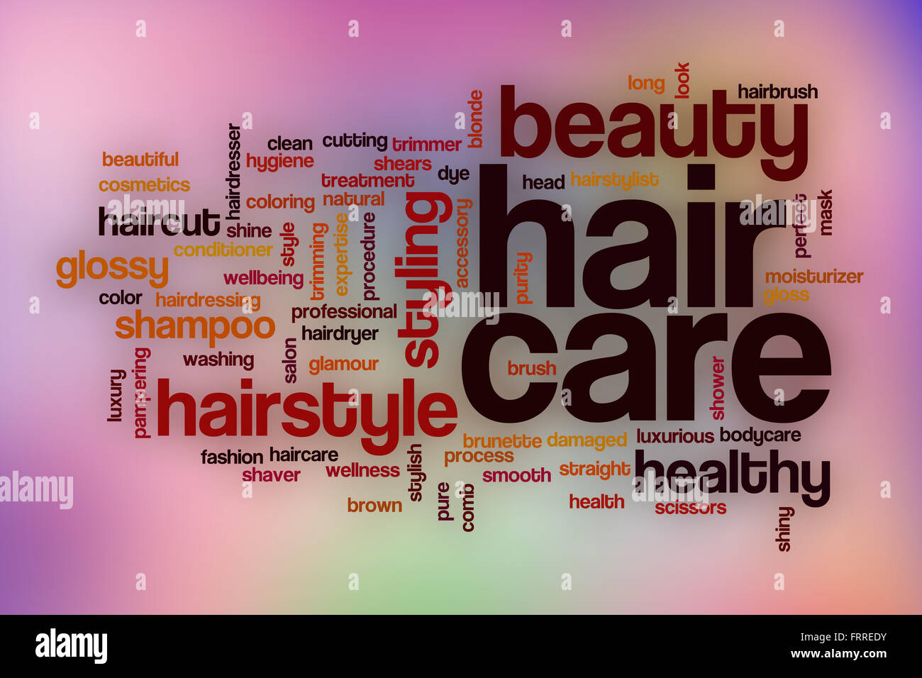 Hair care word cloud concept with abstract background Stock Photo - Alamy