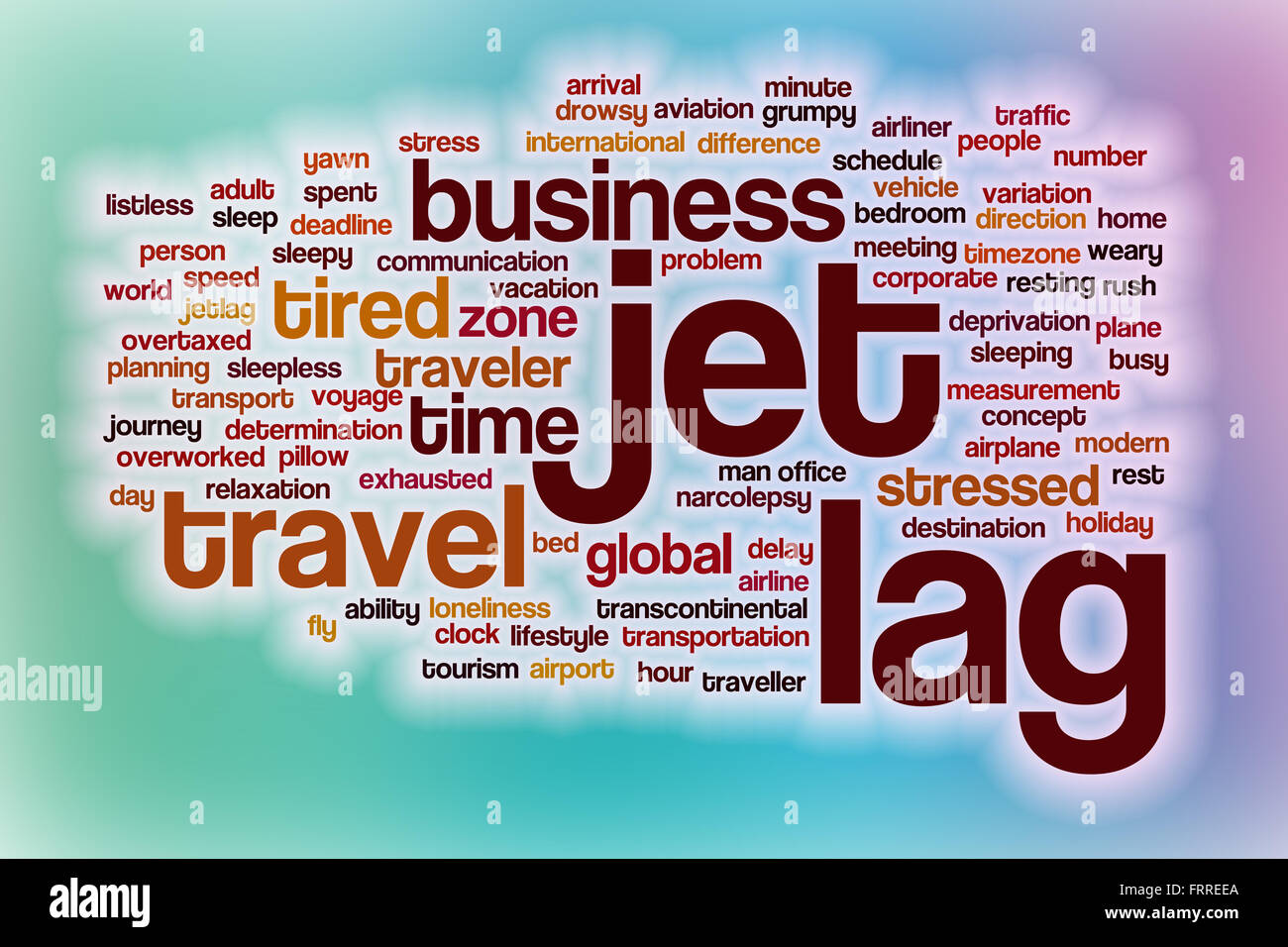 Jet lag word cloud concept with abstract background Stock Photo - Alamy