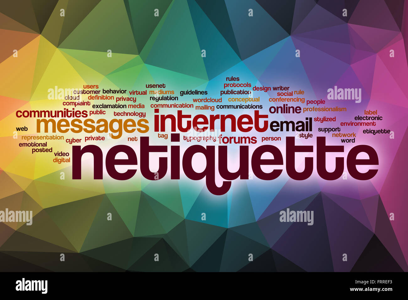 Netiquette word cloud concept with abstract background Stock Photo - Alamy