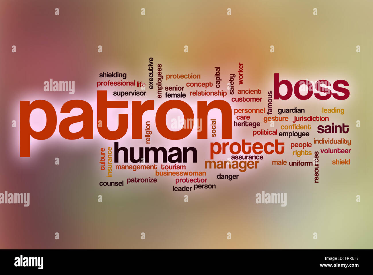 Patron word cloud concept with abstract background Stock Photo - Alamy