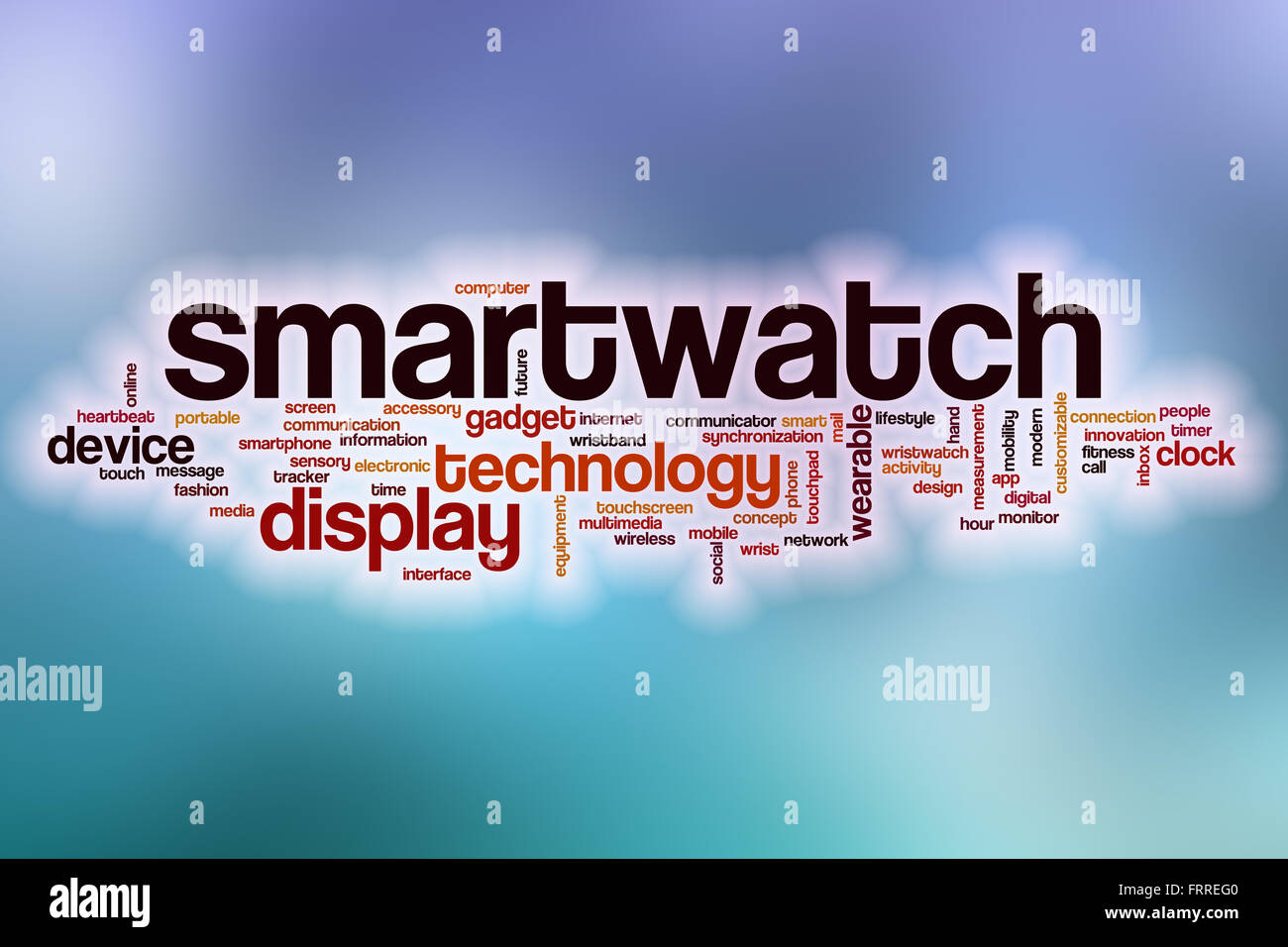 Smartwatch word cloud concept with abstract background Stock Photo - Alamy