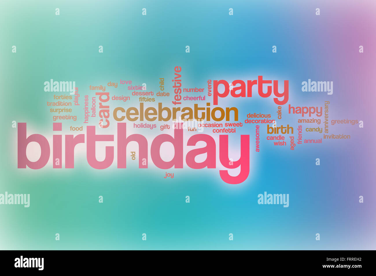 Birthday word cloud concept with abstract background Stock Photo - Alamy