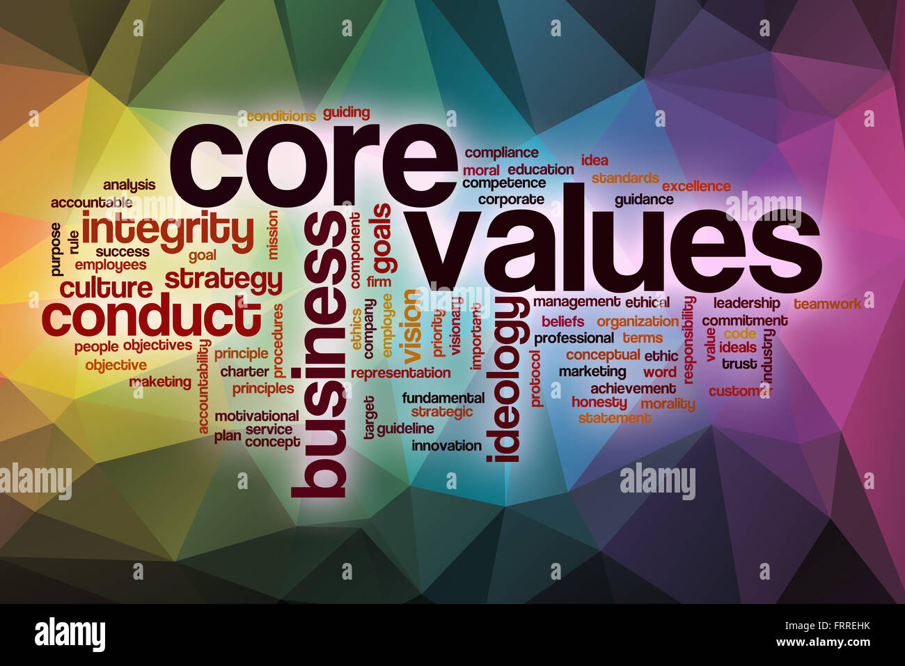 Core values word cloud concept with abstract background Stock Photo - Alamy