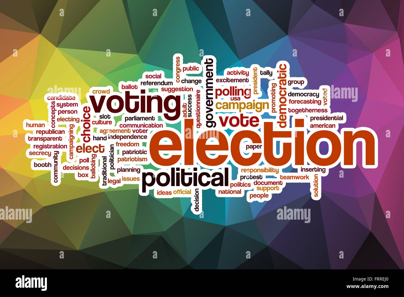 Election word cloud concept with abstract background Stock Photo - Alamy