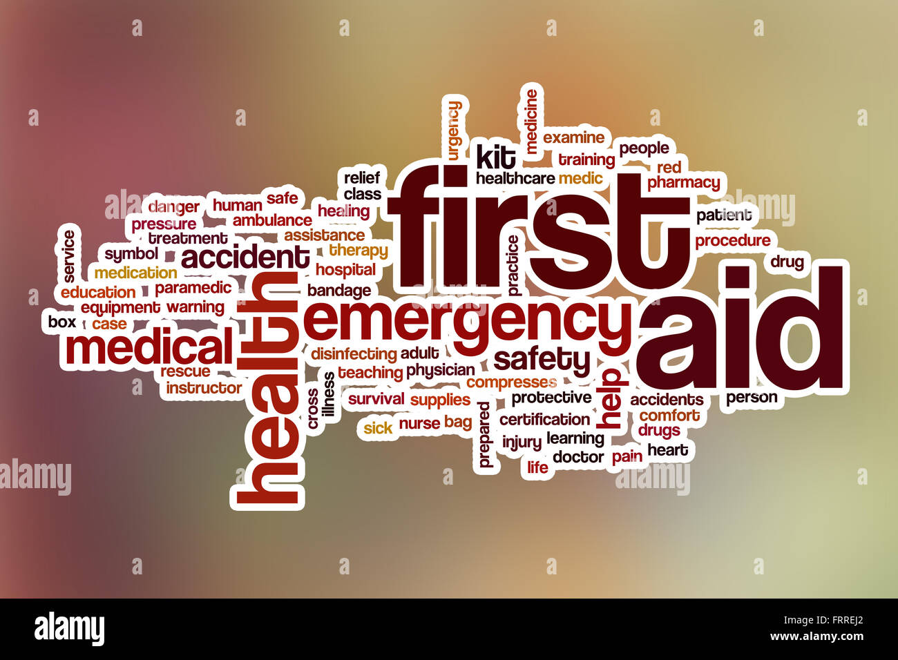 First aid word cloud concept with abstract background Stock Photo - Alamy