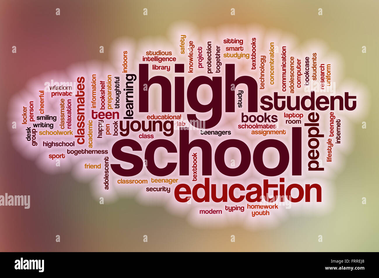 High school word cloud concept with abstract background Stock Photo - Alamy
