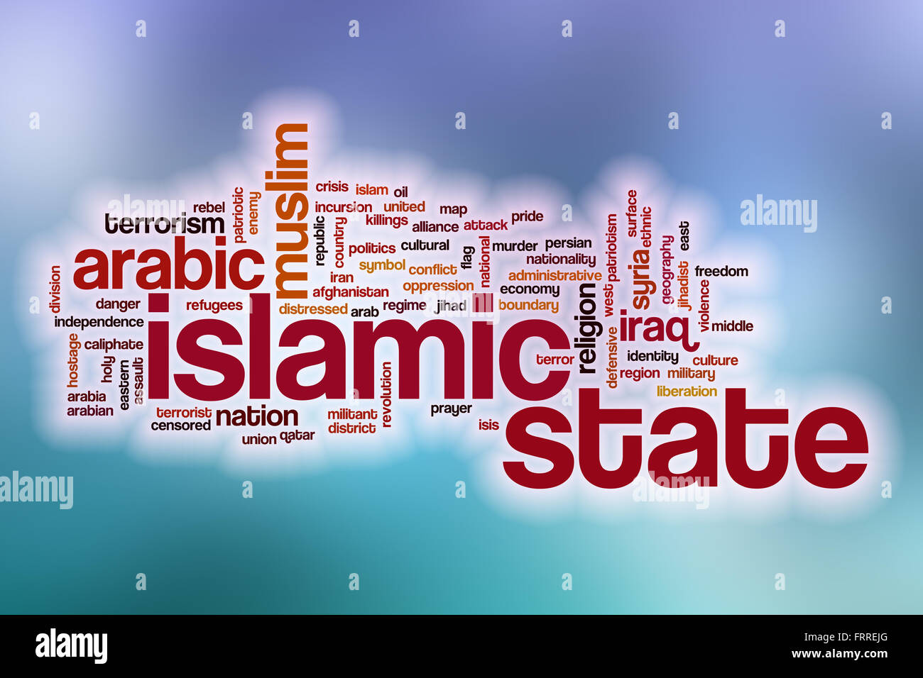 Islamic state word cloud concept with abstract background Stock Photo ...
