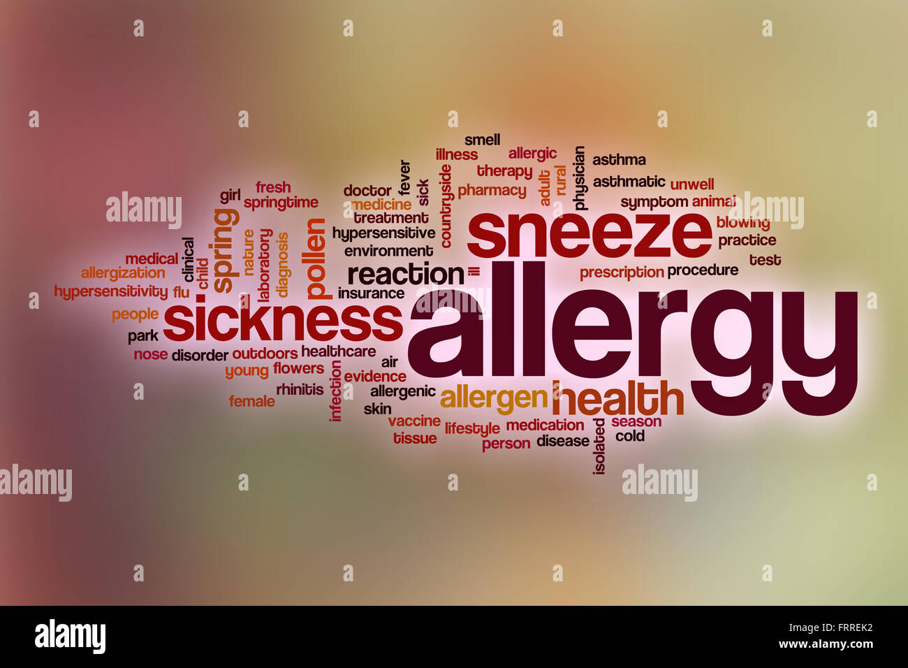 Allergy word cloud concept with abstract background Stock Photo - Alamy