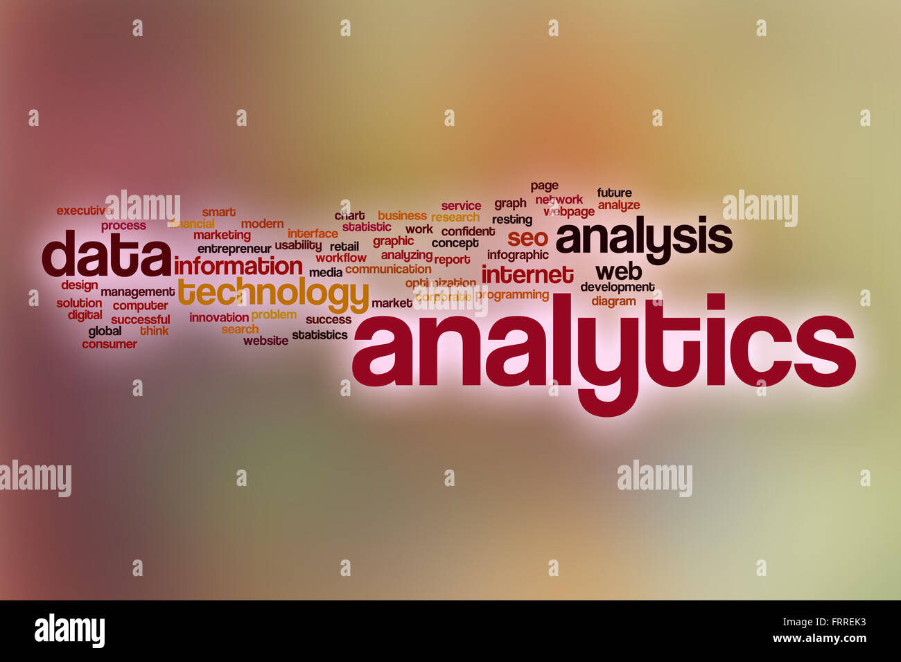 Analytics word cloud concept with abstract background Stock Photo - Alamy