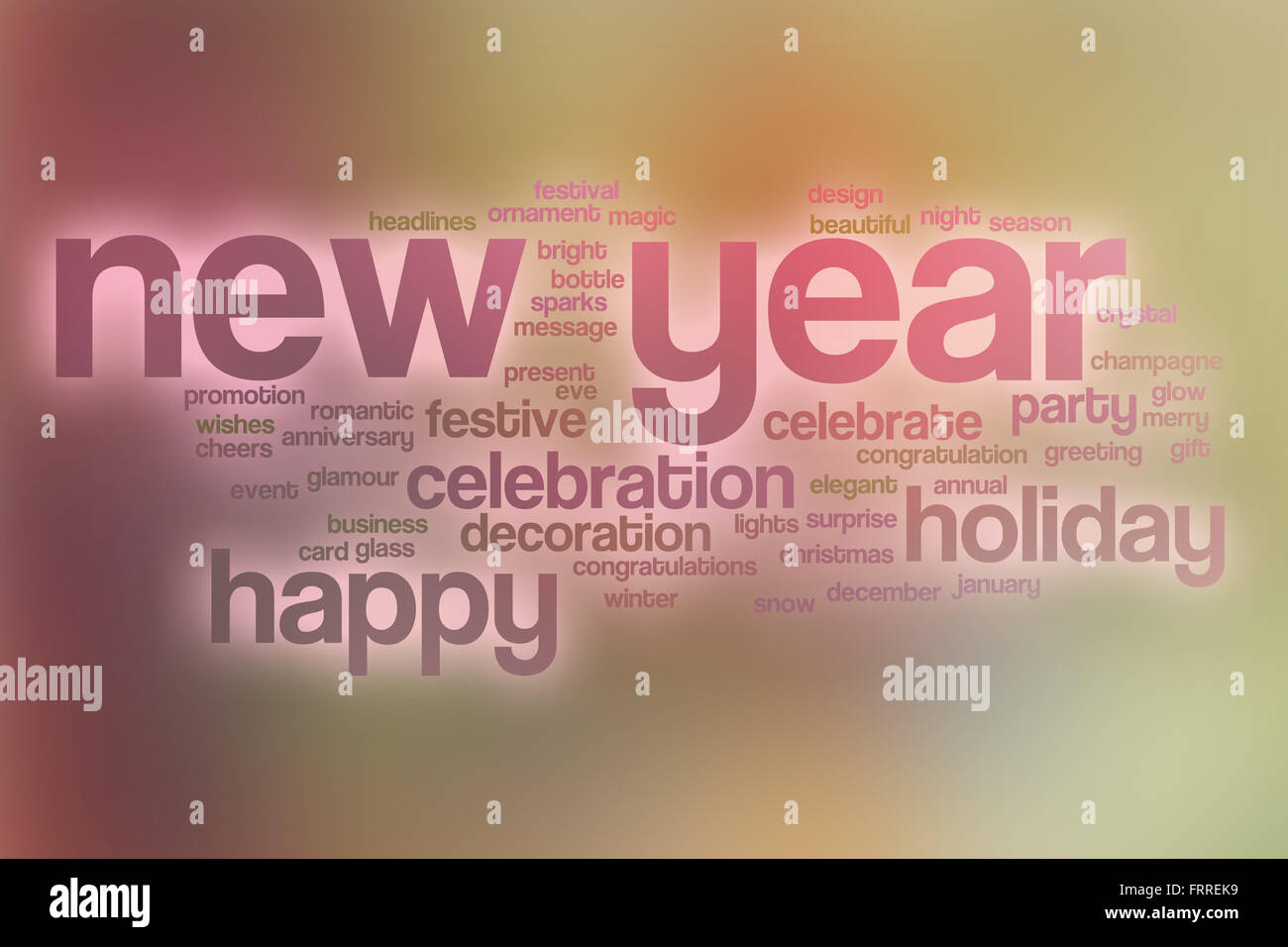 New Year word cloud concept with abstract background Stock Photo - Alamy