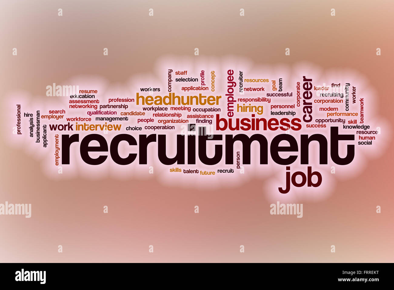 Recruitment word cloud concept with abstract background Stock Photo - Alamy