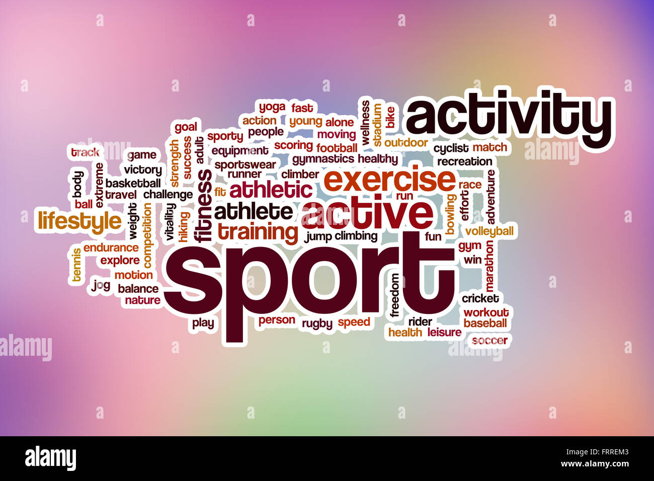 Sport word cloud concept with abstract background Stock Photo - Alamy