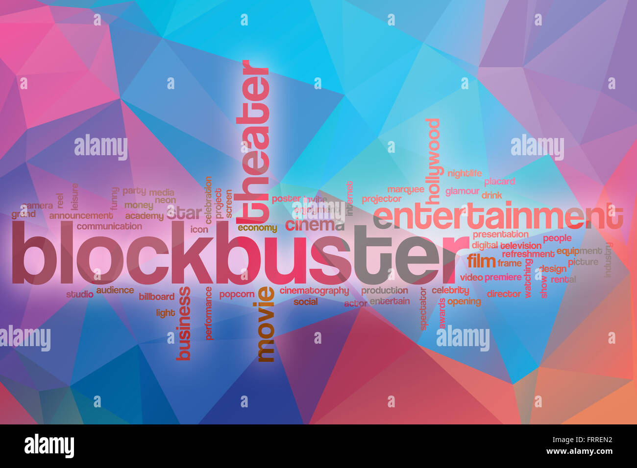 Blockbuster word cloud concept with abstract background Stock Photo - Alamy