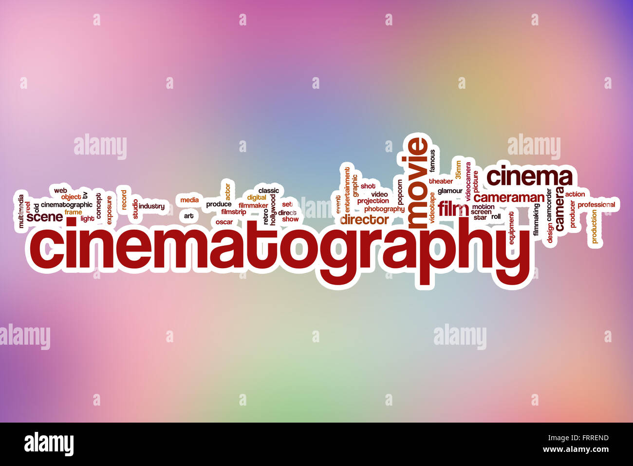 Cinematography word cloud concept with abstract background Stock Photo ...