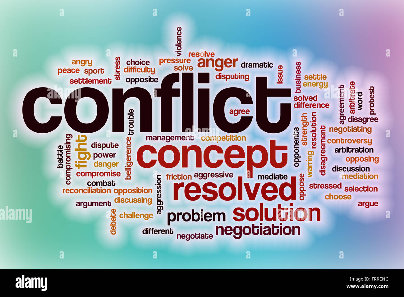 Conflict word cloud concept with abstract background Stock Photo - Alamy