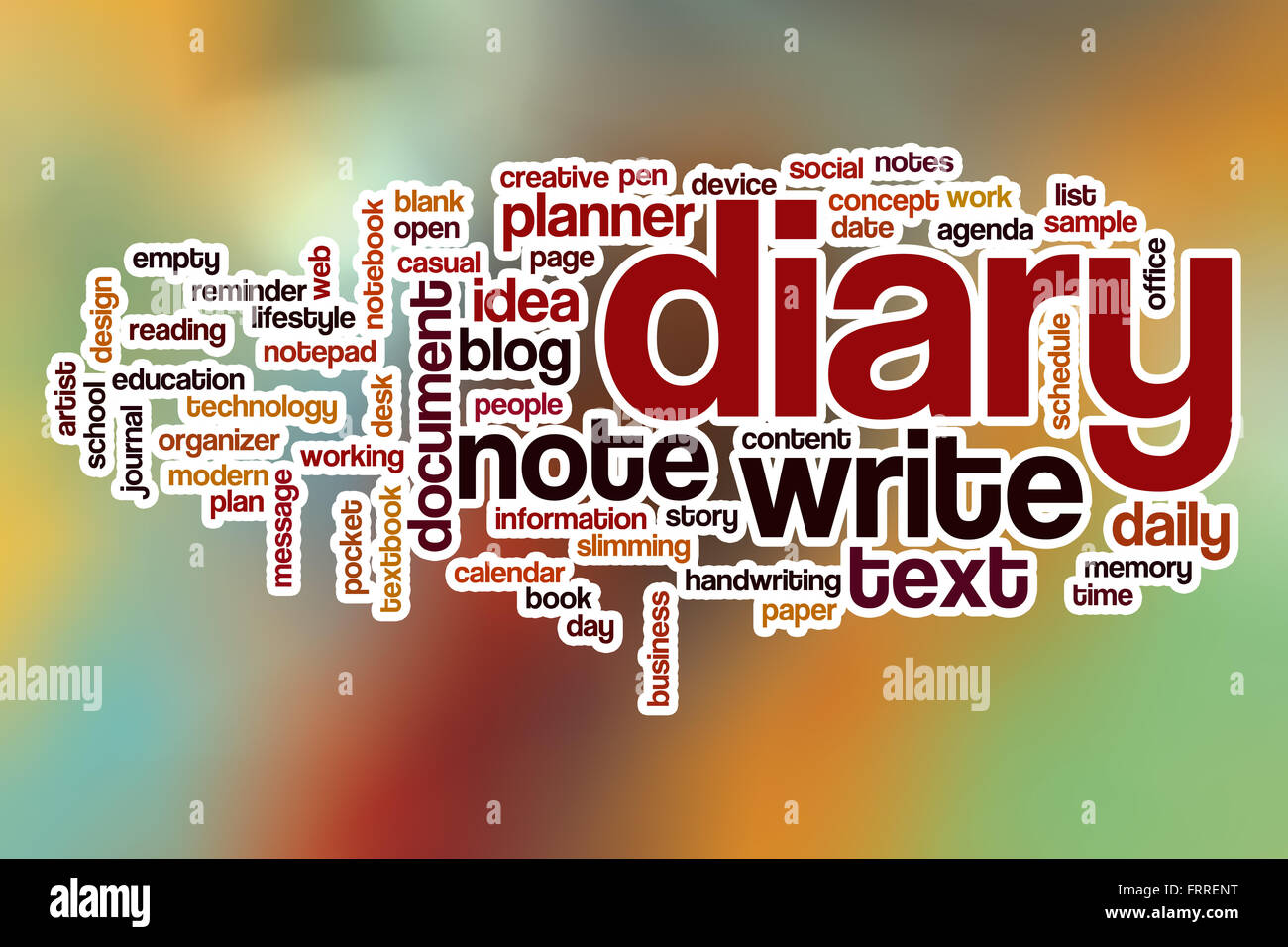 Diary word cloud concept with abstract background Stock Photo - Alamy