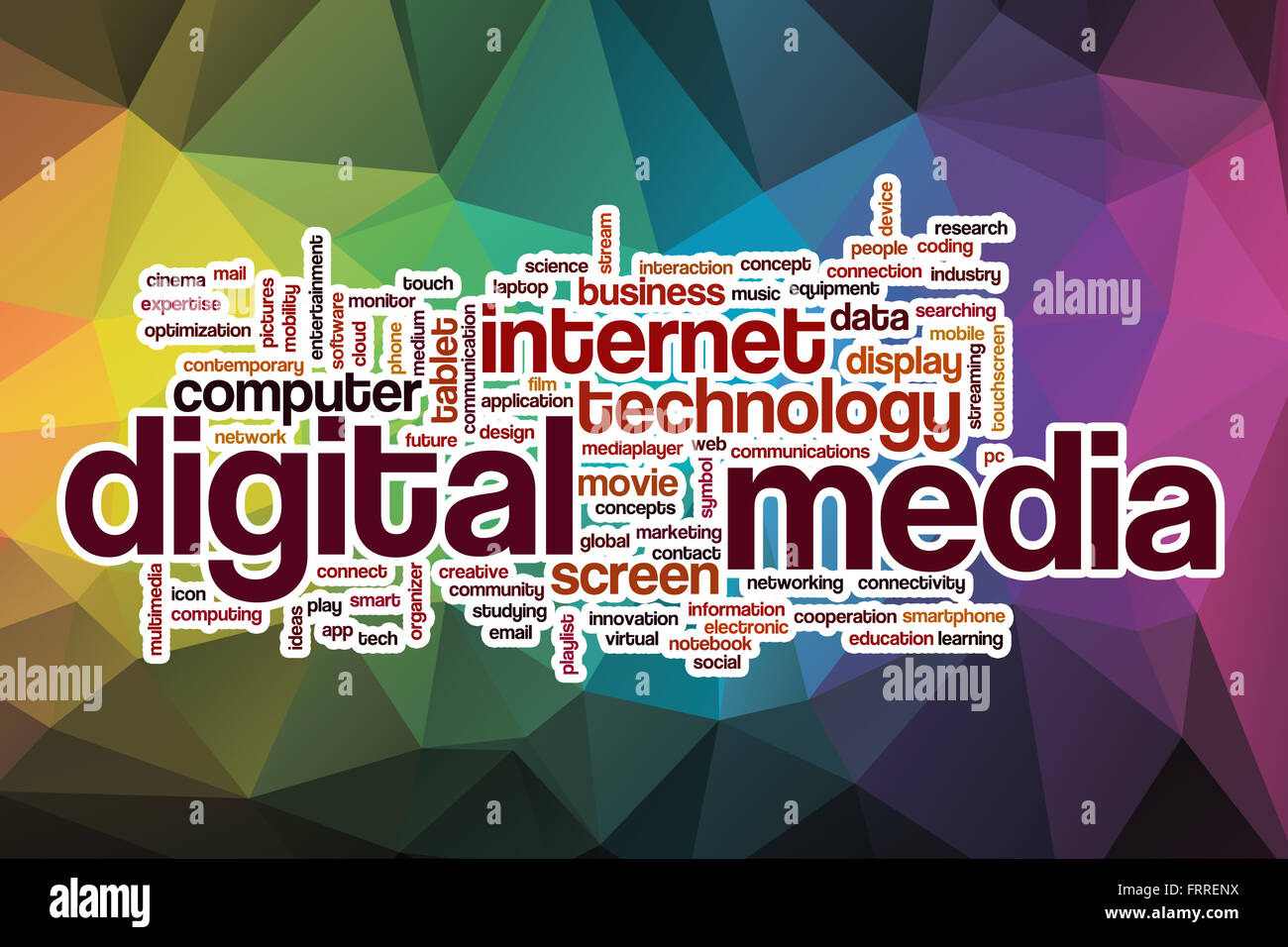 Digital media word cloud concept with abstract background Stock Photo ...