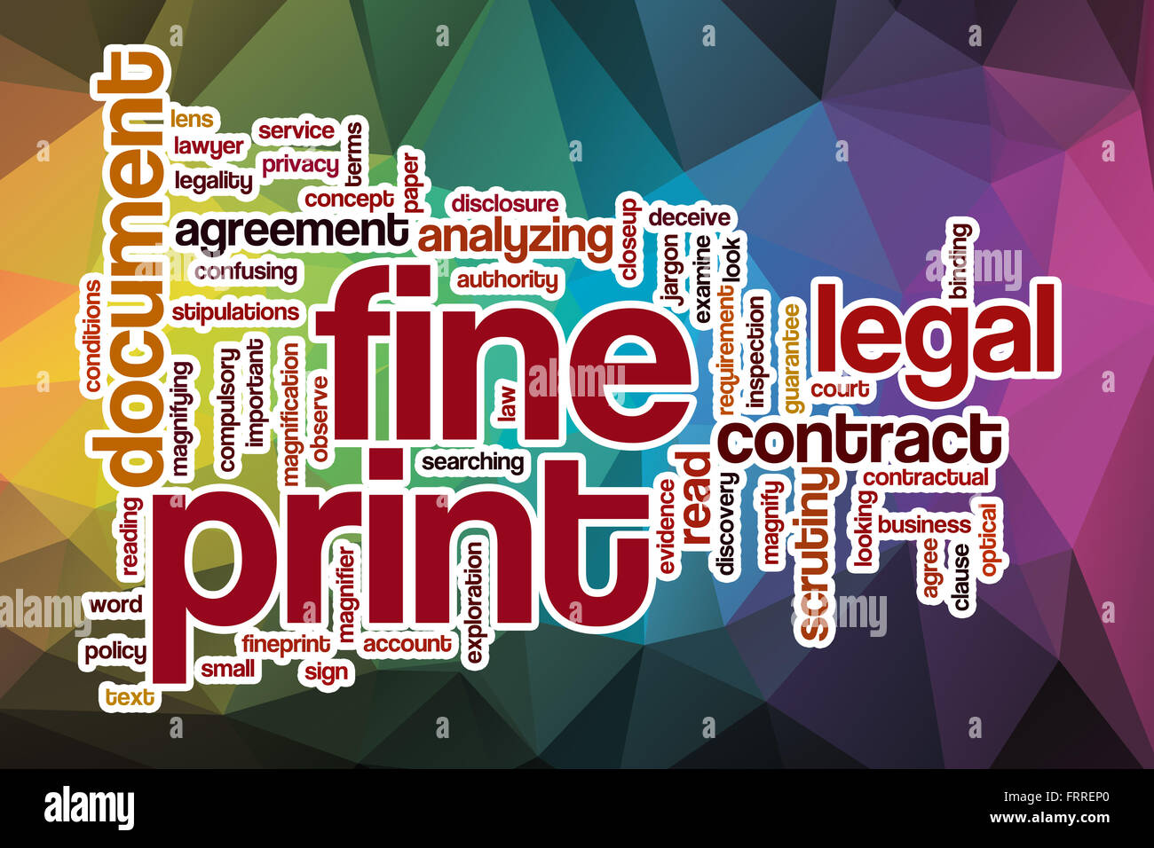 Fine print word cloud concept with abstract background Stock Photo - Alamy