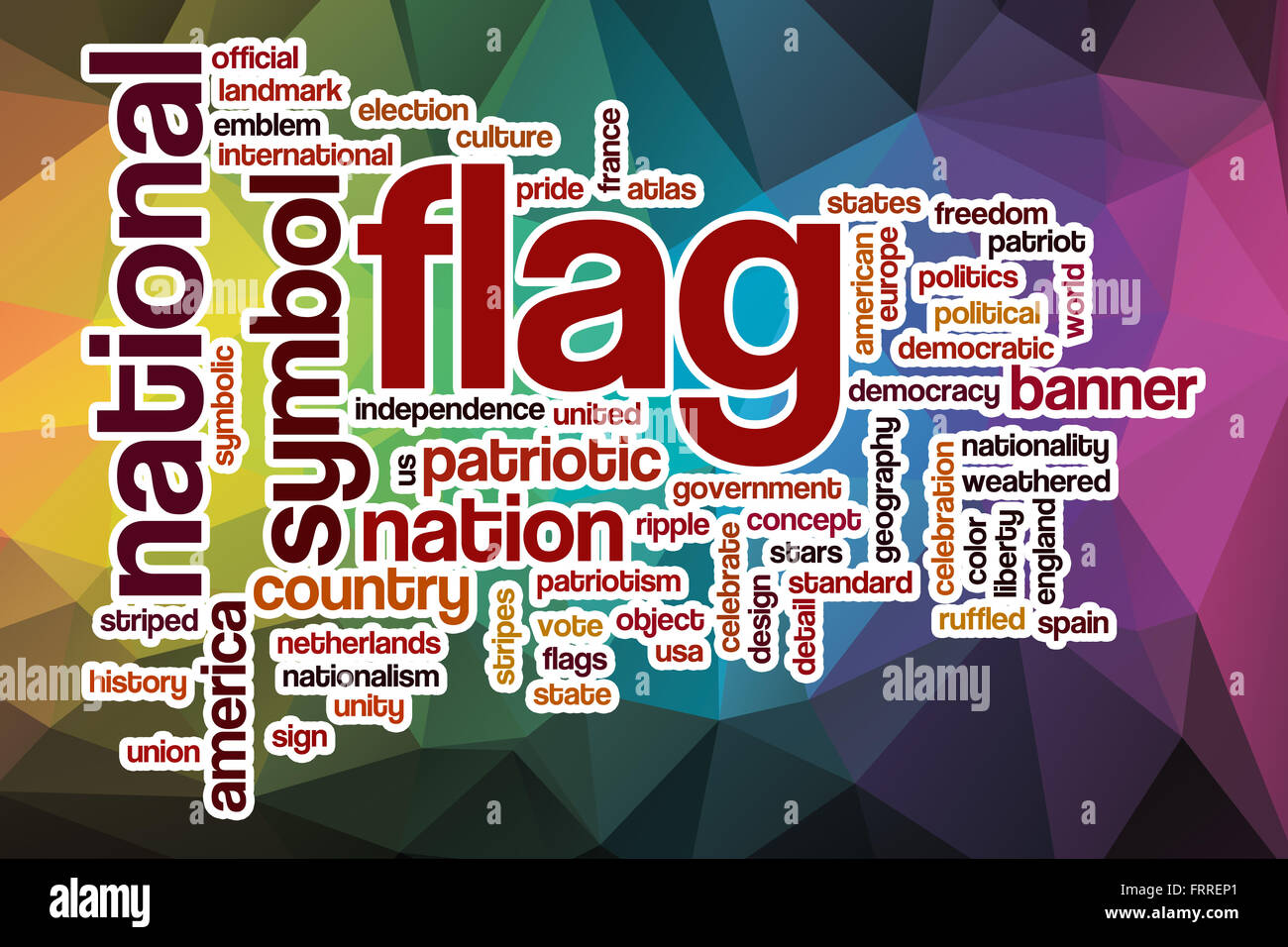 Flag word cloud concept with abstract background Stock Photo - Alamy
