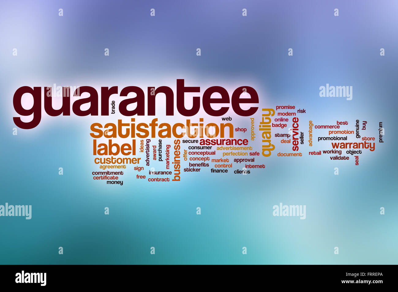 Guarantee word cloud concept with abstract background Stock Photo - Alamy