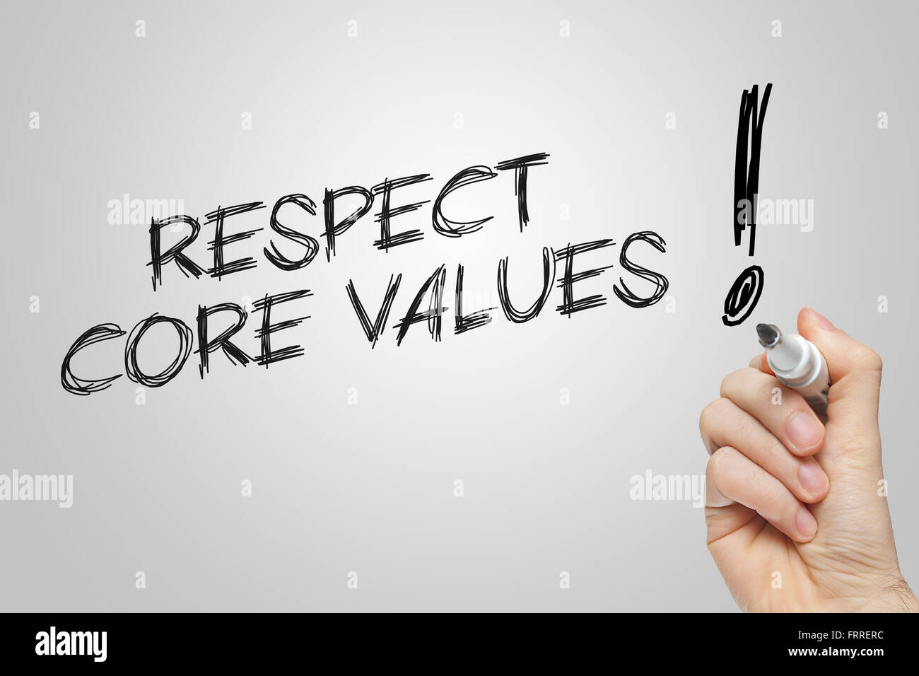 Hand writing respect core values on grey background Stock Photo - Alamy