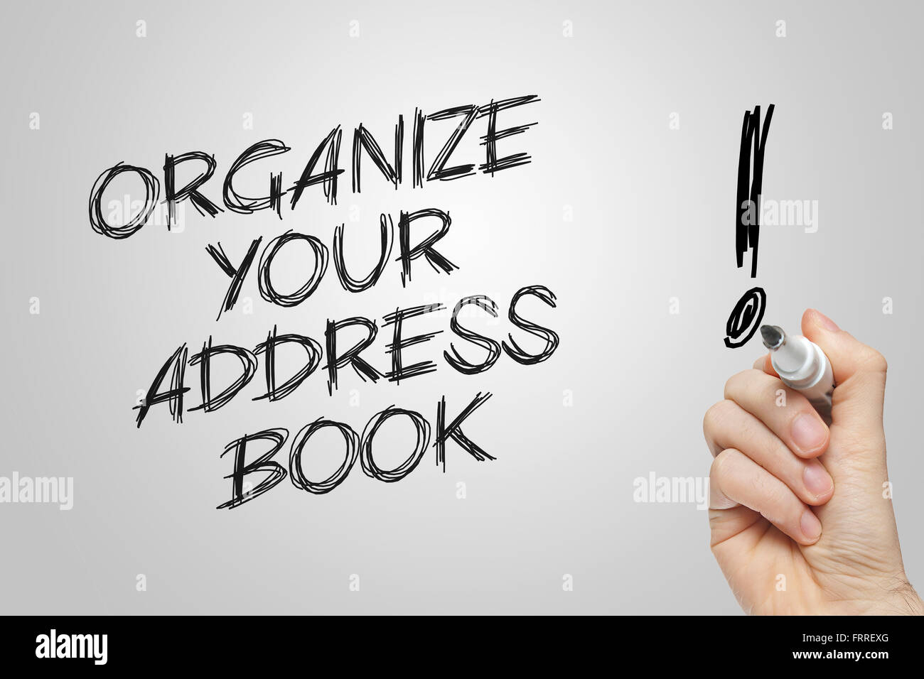 Hand writing organize your address book on grey background Stock Photo ...