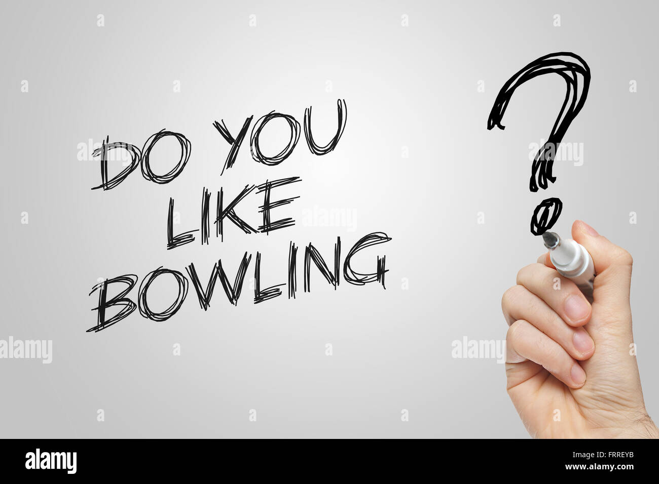 Hand writing do you like bowling on grey background Stock Photo - Alamy