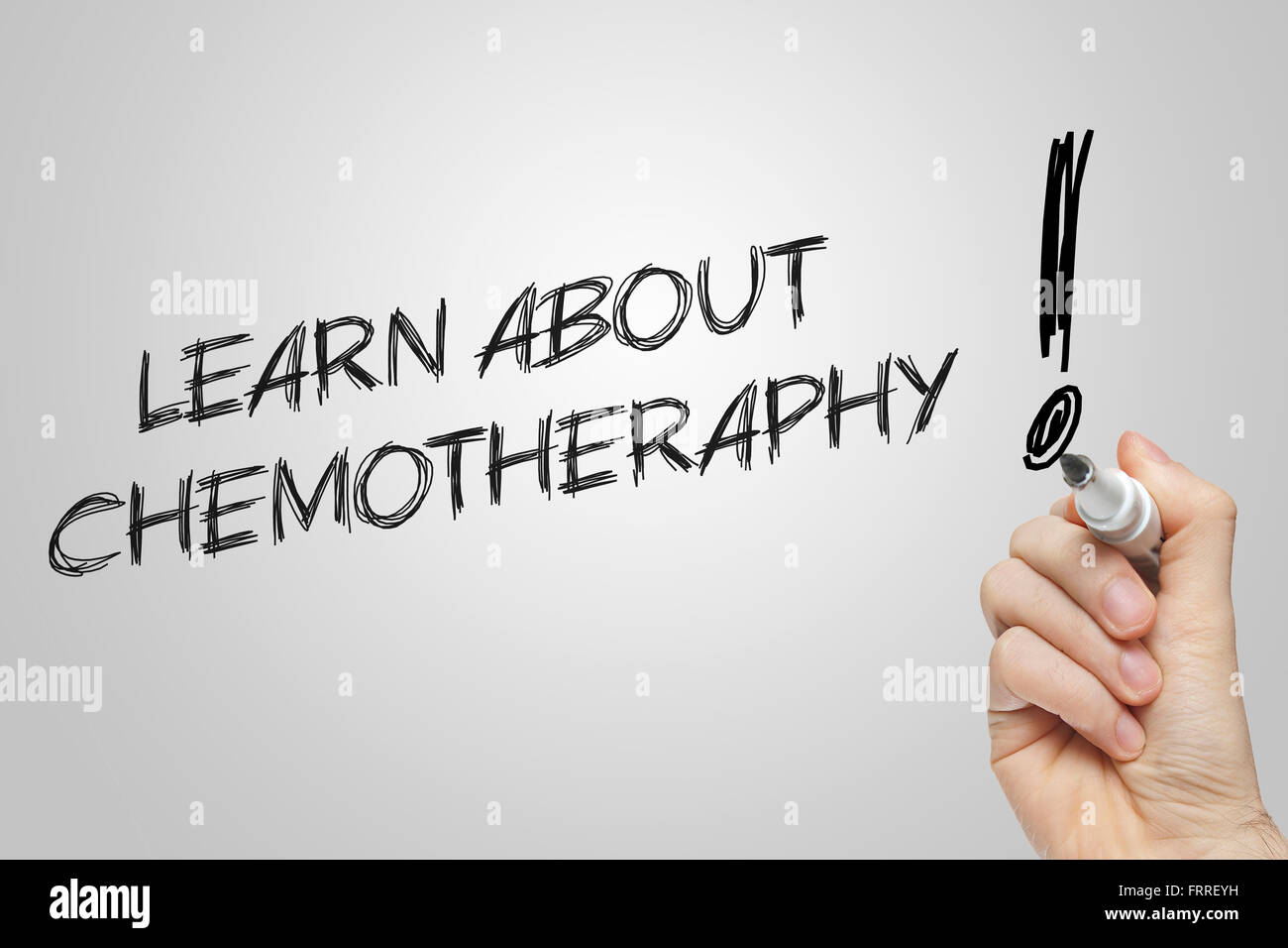 Hand writing learn about chemotherapy on grey background Stock Photo ...