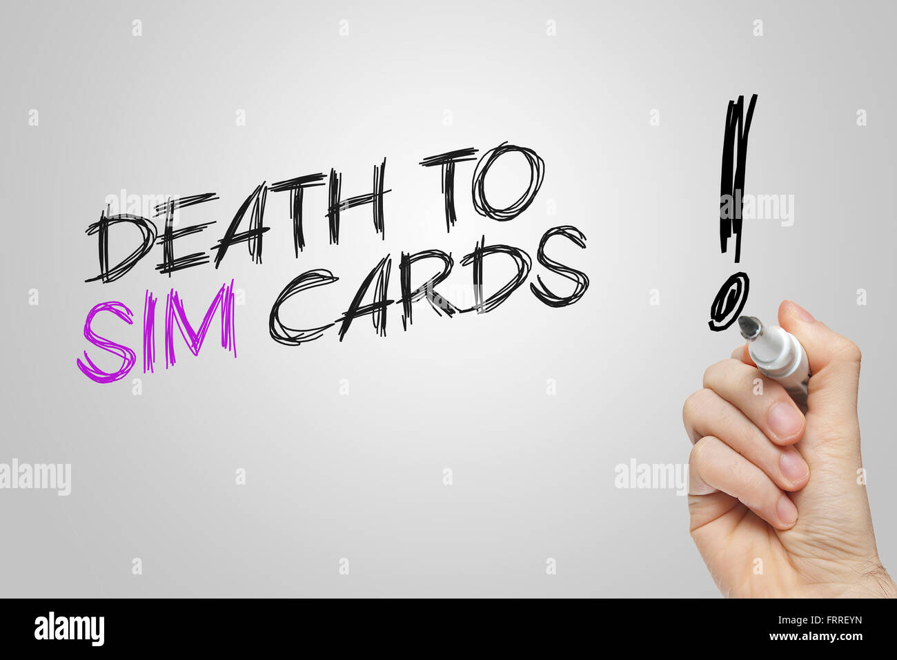 Hand writing death to sim cards on grey background Stock Photo - Alamy
