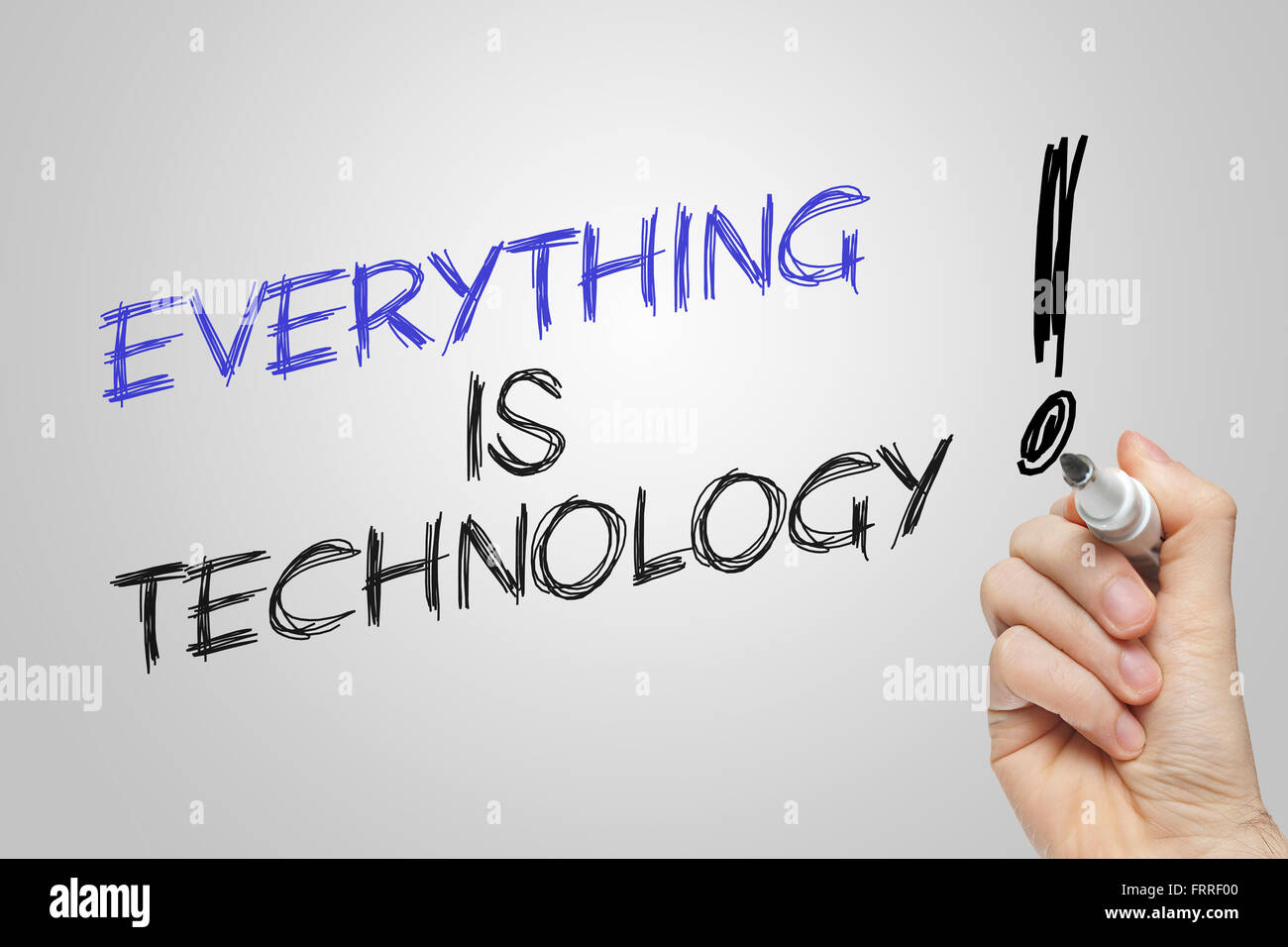 Hand writing everything is technology on grey background Stock Photo ...