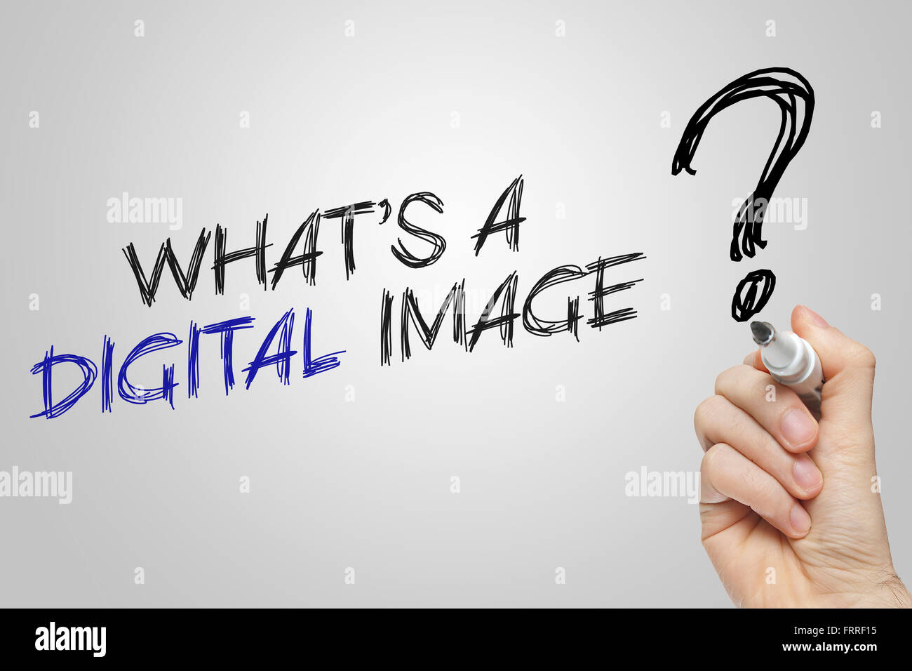 Hand writing what's a digital image on grey background Stock Photo - Alamy