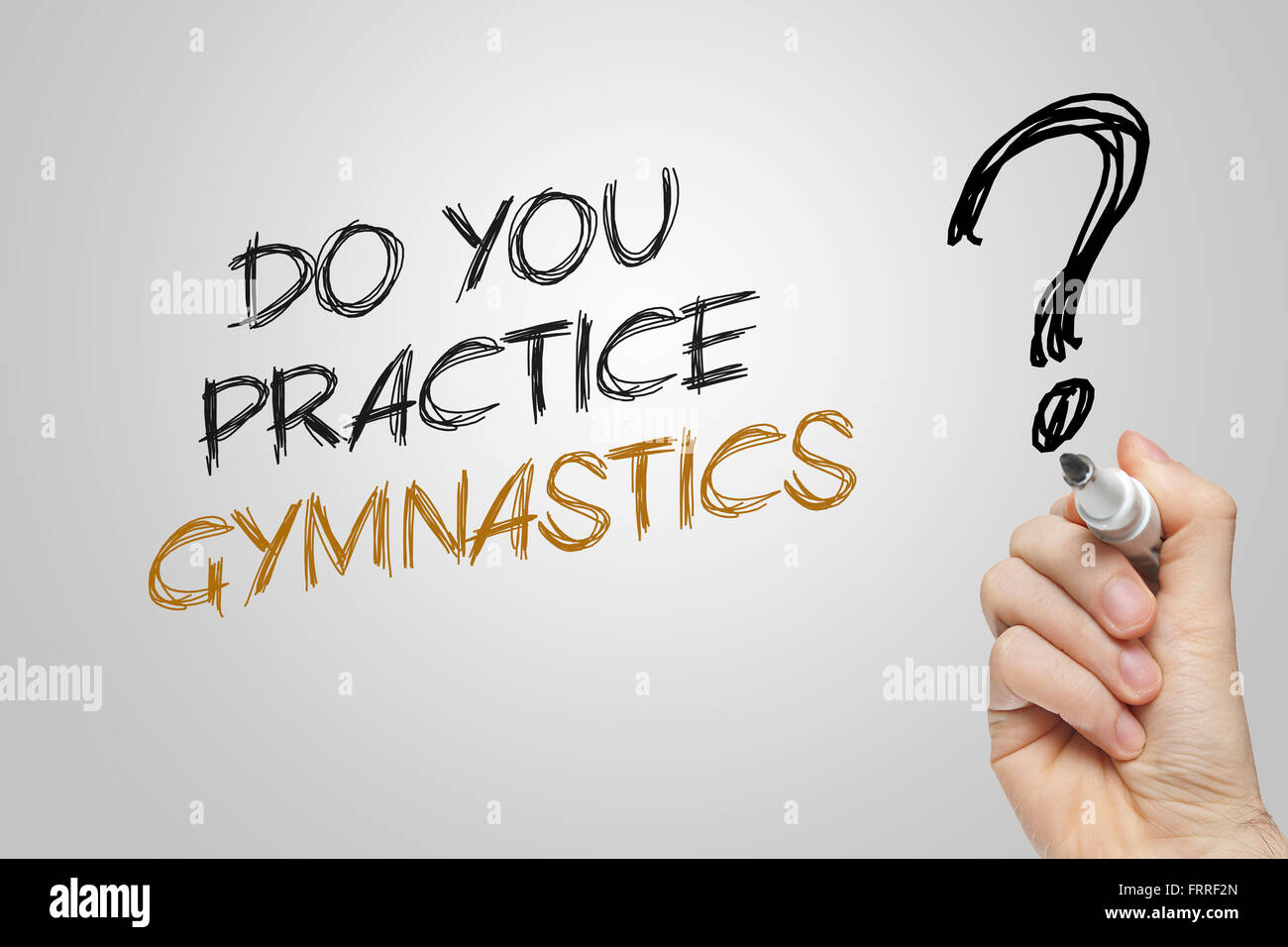 Hand writing do you practice gymnastics on grey background Stock Photo ...