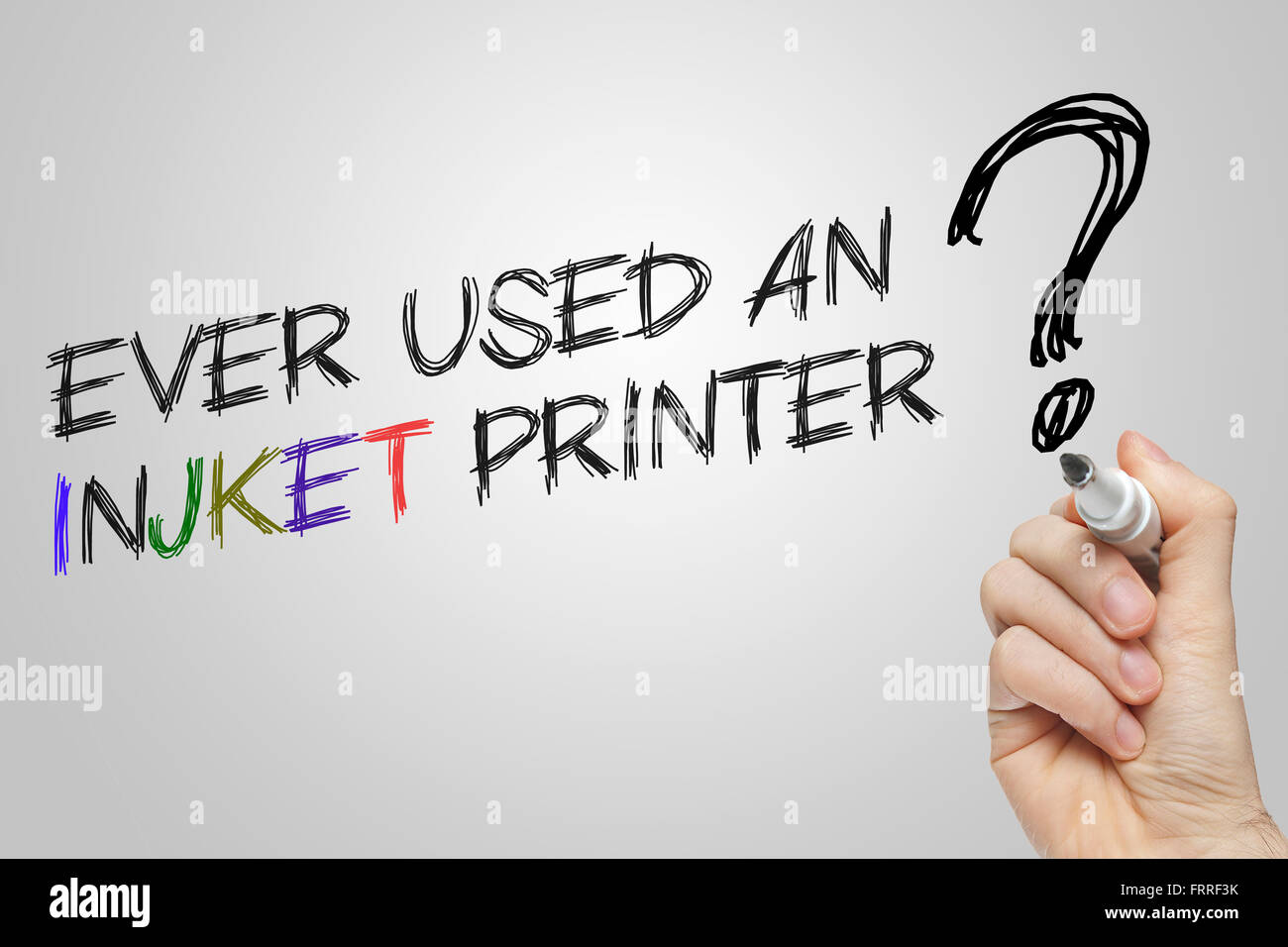 Hand writing ever used an inkjet printer on grey background Stock Photo ...